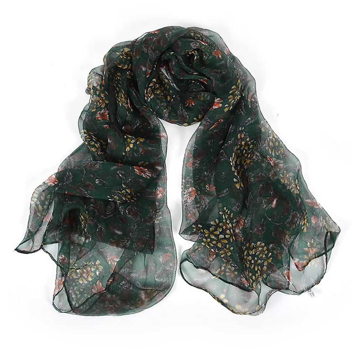 Green Silk Scarf Shawl Women Fall Winter Long Scarves Accessory Floral Design Neck Scarf Jujube red DFS11