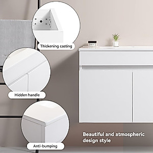 Xuanlur 36" Bathroom Vanity,Wall Mounted Bathroom Vanity with White Ceramic Basin,Two Soft Close Cabinet Doors, Solid Wood,Excluding faucets,White