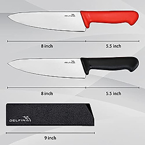 DELFINA Chef Knife, 8 Inch Kitchen Knife with Sheath, Professional High Carbon Stainless Steel Ultra Sharp Cooking Knife with Ergonomic Handle,Well Balanced & Easy to Clean