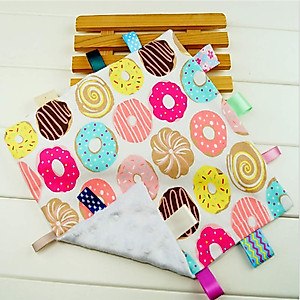 Lovey Baby Security Tags Blanket Soft Comfort Soothing Sensory Tag Plush Toy with Colorful Textured Ribbon Tag Blanket