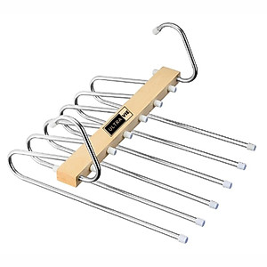 NV Wood Wardrobe Organizer Racks – Space-Saving 6-Layer Wooden Closet Hangers, Multi-Functional for Pants, Skirts, Scarves & More, 2-Pack (Horizontal & Vertical Use)