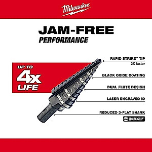 Milwaukee Electric Tool GIDDS2-2475506 Step Drill Bit, 3/16" to 7/8"