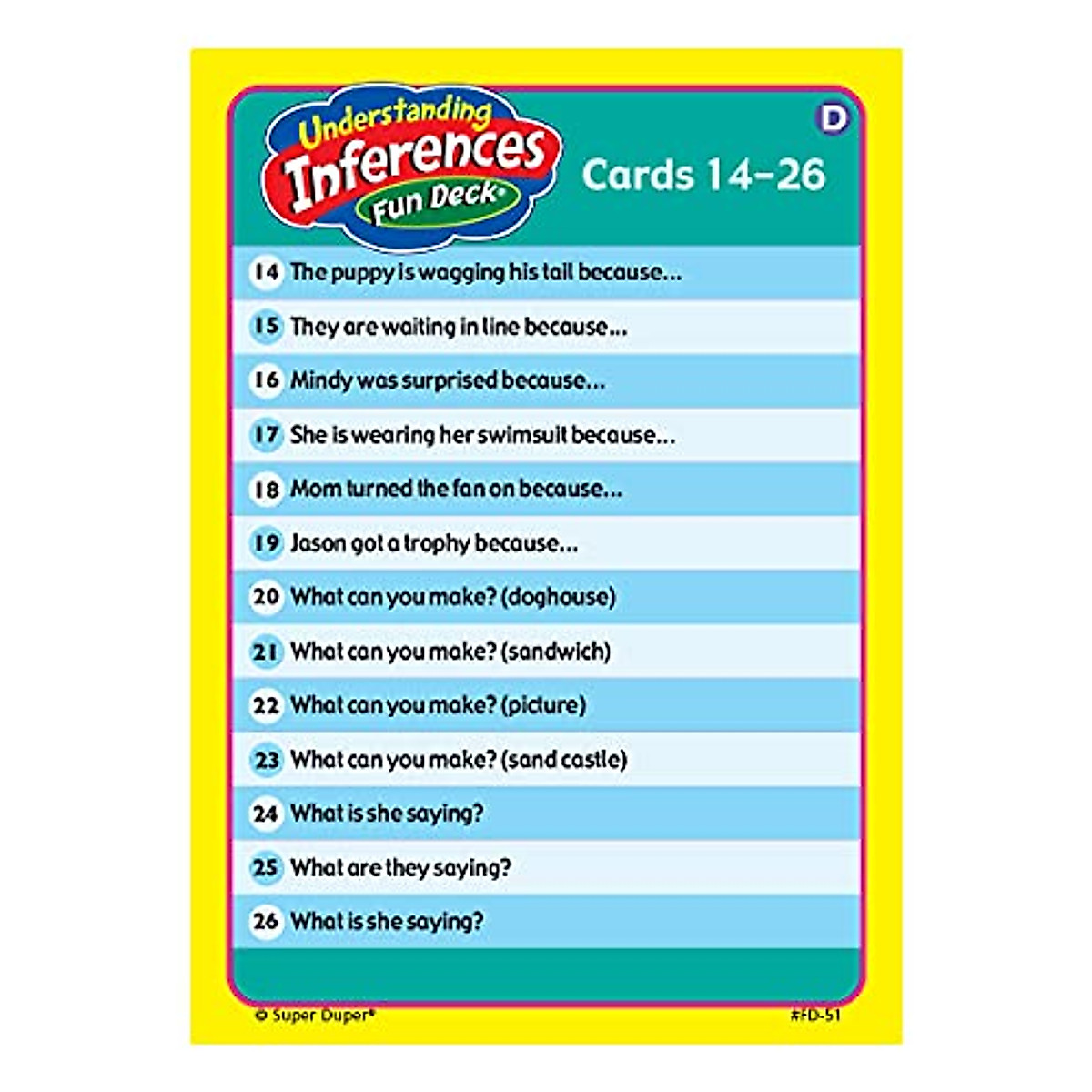 Super Duper Publications | Understanding Inferences Fun Deck | Problem Solving and Reasoning Skills Flash Cards | Educational Learning Materials for Children