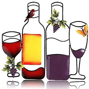 Metal Wine Wall Décor Home Kitchen Wine Wall Decora, 2Piece Farmhouse Vintage Metal Wine Bottle, Wine Glass Wall Decor, Suitable For Family Living Room, Dining Room, Bedroom, Bar, Bathroom Aisle