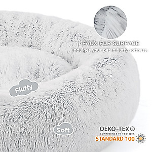 Bedsure Calming Dog Bed for Extra Large Dogs - Donut Washable Large Pet Bed, 45 inches Anti-Slip Round Fluffy Plush Faux Fur Dog Bed, Fits up to 125 lbs Pets, Frost Grey