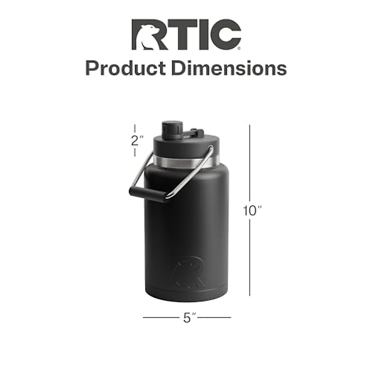 RTIC Jug with Handle, Half Gallon, Black Matte, Large Double Vacuum Insulated Water Bottle, Stainless Steel Thermos for Hot & Cold Drinks, Sweat Proof, Great for Travel, Hiking& Camping