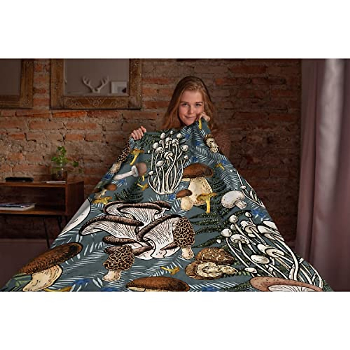 Yaoola Dark Green Wild Jungle Mushroom Flannel Blanket, All Season Soft Cozy Plush Bed Throw fit Bedroom Living Room Sofa Couch Bedding Office Cinema Farmhouse Beach Yoga Travel 80"x60" for Adult