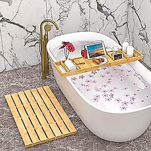 Domax Bathtub Caddy Tray Expandable Bamboo Tub Tray for Luxury Bath with Book Holder and Free Soap Dish Yellow