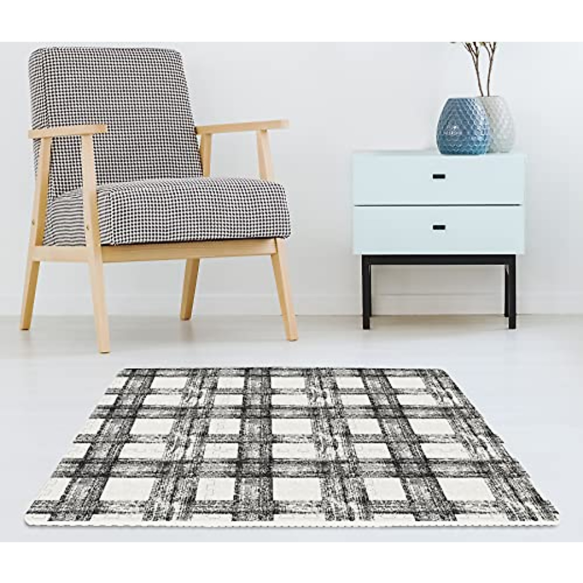 FloorPops FPF3751 Sawyer Plaid Interlocking Floor Tiles, Black