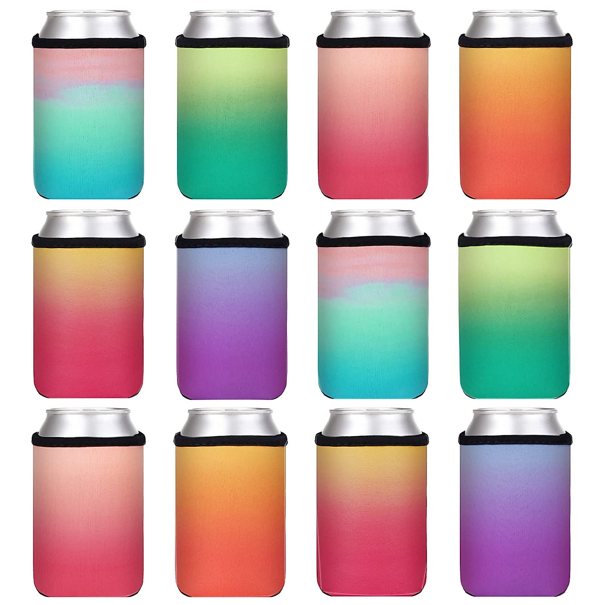 Beer Can Coolers Sleeves, Soft Insulated Bottle Soda Cover Coolers, Personalized Collapsible 12OZ Blank Bulk Drink Cooler for Parties, Wedding or Events (Multicolor,12)