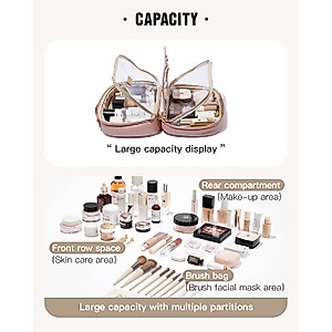 EACHY Travel Makeup Bag, Waterproof Cosmetic Bags for Women, Large Capacity PU Leather Make Up Organizer with Portable and Stylish (Pink)