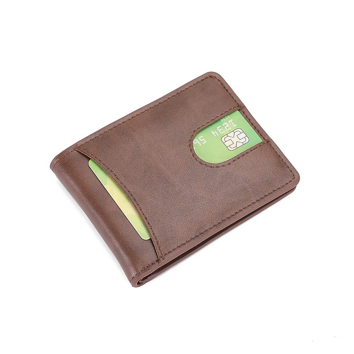 Mens Slim Front Pocket Wallet ID Window Card Case with RFID Blocking - Coffee with Quick Slot