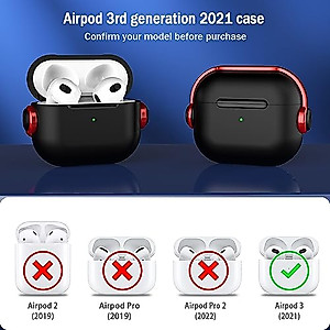 R-fun Airpods 3rd Generation Case with Secure Lock, Music Headset Earphone Protective Case Cover with Cleaning Kit Compatible with Apple Airpods 3 2021 Charging case-Black & Red