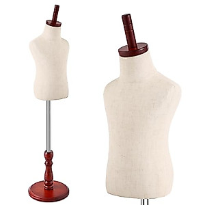 Child Mannequin, Kid Dress Form Mannequin Torso Adjustable Height Unisex Toddler Mannequin Body with Solid Wooden Base, for Clothing Dress Jewelry Display, (Brick red, 2-3 Years Old)