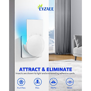 Eyzaee Fruit Fly Traps for Indoors, 2 in 1 Flying Insect Trap Blue Light Plug in Bug Catcher with Warm Night Light Effective Insect Control for Home-Odorless and Mess Free(1 Device + 5 Glue Boards)