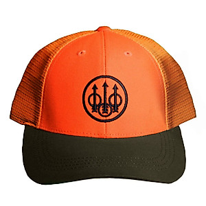 Beretta Men's Tobacco/Blaze Orange Upland Mesh Back Hunting Trucker Hat with Waxed Cotton Bill and Velcro Closure, One Size