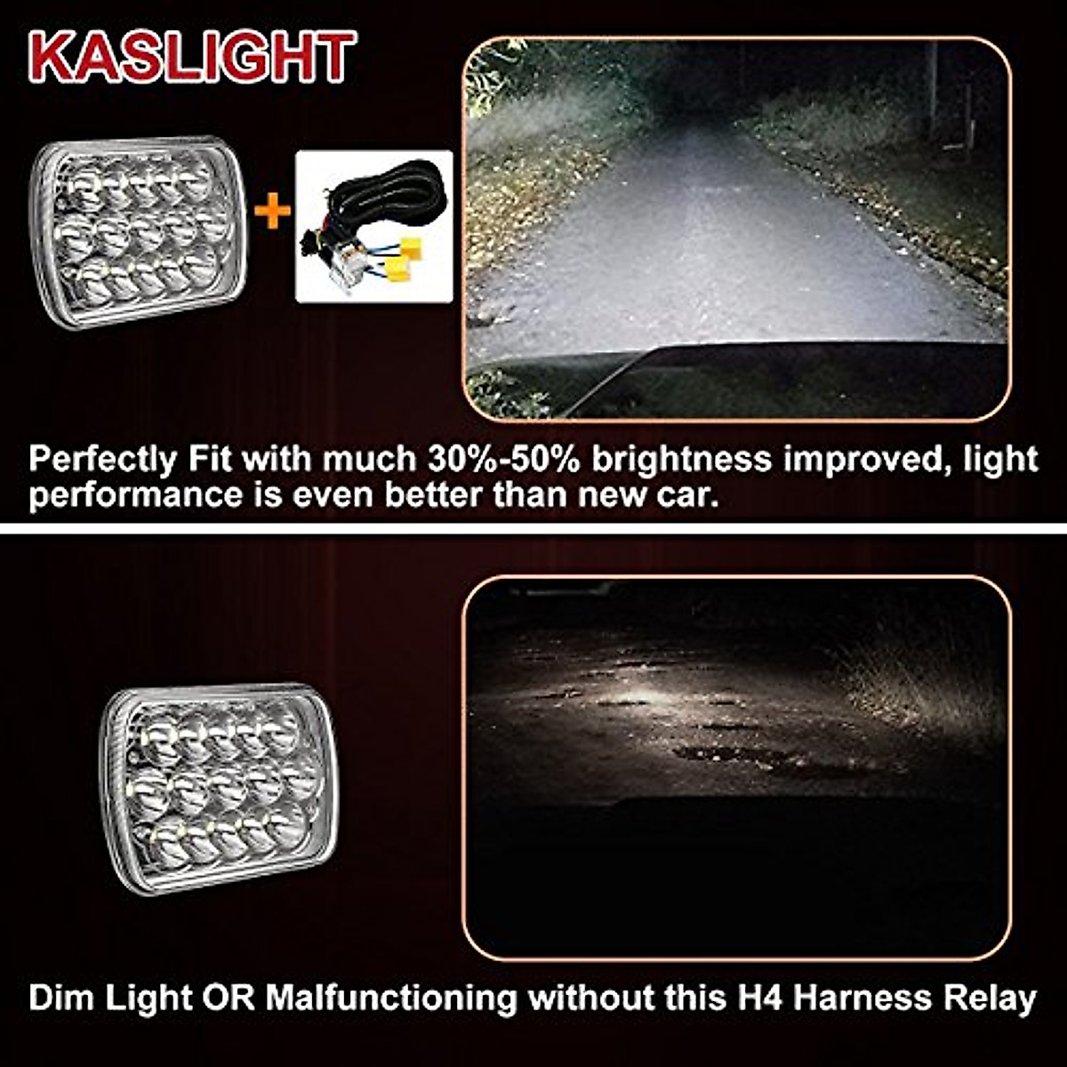 KASLIGHT H4 Relay Harness 1Set 2 Headlight Harness H6054 7x6 6054 Headlight H4 Relay Harness Toyota Pickup Headlights H4 Wiring Harness Kit For Toyota 95-97 Tacoma 88-95 Pickup Fix Dual Ground Problem