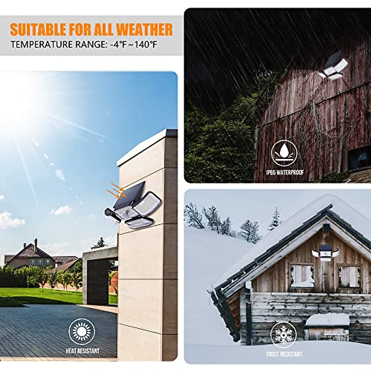 SOARCHICK 4 Heads Solar Outdoor Lights IP65 Waterproof Solar Powered Motion Sensor Security Lights 288 LED 3000LM Outdoor Flood Lights Adjustable Wide Angle for Yard Garden Garage Pathway Patio 1 Pack