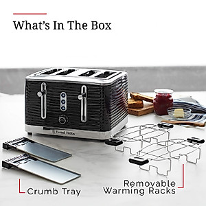 Russell Hobbs TR9450BR Coventry 4-Slice Toaster, Black, Included Warming Rack