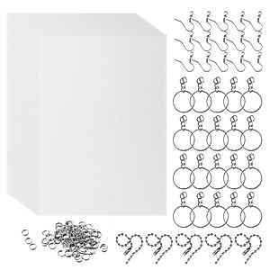 Micro Traders 155 Pcs Heat Shrink Plastic Sheet Kit Include 15 Pcs Shrinky Art Paper with 100 Pcs Open Jump Rings 20 Pcs Key Rings 15 Pcs Ear Hooks 5 Pcs Bead Chains for DIY Creative Craft Tool
