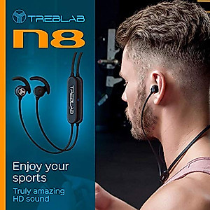 TREBLAB N8 – Magnetic Neckband Bluetooth Earphones | 7H Playtime, Lightweight, IPX5 | Noise Canceling Wireless Headphones w/Mic | Magnetic Bluetooth Earbuds for Running, Workout, Sports, Gym (Black)