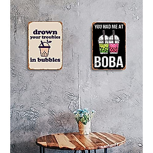 Funny Bubble Boba Tea 5 - Retro Metal Tin Sign Vintage Plaque Poster for Home Kitchen Bar Coffee Shop 12x8 Inch