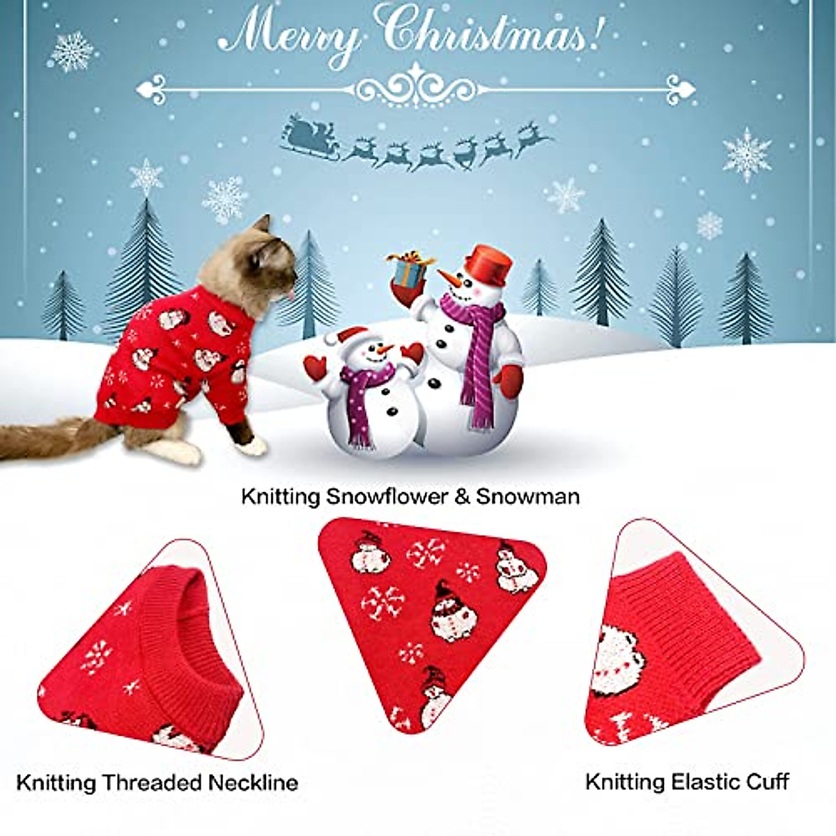 ShuRung Christmas Dog Sweater Costume Xmas Cat Knitwear Clothes with Christmas Tree Snowflakes Pattern Red Dog Winter Sweater for Kittens Small Dogs Cats (Medium)