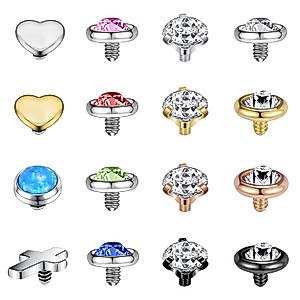 ZS 16G Stainless Steel Dermal Piercing Jewelry Diamond Dermal Anchor Tops CZ Skin Microdermal Piercing Jewelry for Men Women (E:16pcs Tops)