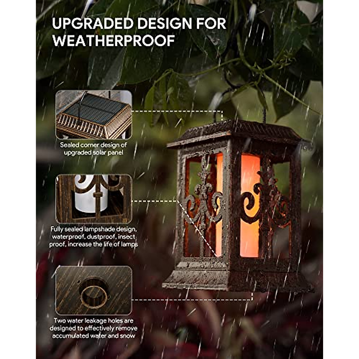 Solar Lantern Outdoor Hanging Lanterns - RGBING Solar Lanterns Outdoor Waterproof with Clips and Ground Stake, Flickering Led Solar Lanterns Garden Lanterns for Outdoor, Patio, Porch (2 Packs)