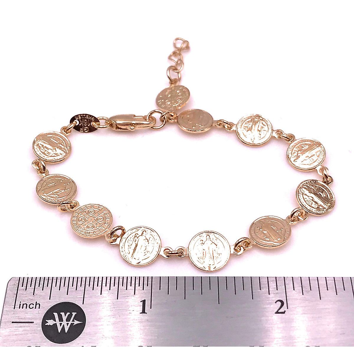 Art & Designs by AA Blessing Religious Bracelet Saint Benedict Gold Metal Charms Protection Jewelry