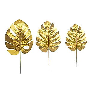 VOSAREA 36 pcs Artificial Foliage Wedding Decoration Golden Leaves Simulation Plants Faux Plants Artificial Palm Leaves Hawaiian Leaves Stems Monstera Leaves Decorations Eucalyptus vase