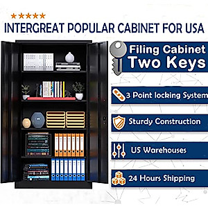 INTERGREAT Black Metal Storage Cabinet Locking Steel Storage Cabinet with 4 Adjustable Shelves 72”H×36”W×18”D Tall Metal Utility Storage Cabinet 2 Door