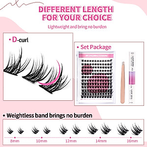 Lash Clusters, 40D-0.07-C Curl 8-16 Mix Diy Lash Lift Kit, Individual Lashes 144 Clusters False Eyelashes, Waterproof Lash Extension with Tweezer, Manga and Wispy Lash Clusters Diy at Home (YY2)