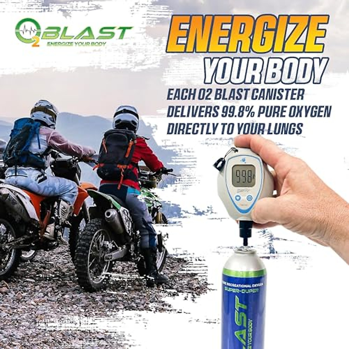 O2 Blast - Pure Oxygen Supplement - Supports Fast Recovery, Increase Stamina, & Enhanced Focus for High Altitude & Action Sports, Flip-Top Cap - 4 Liter Portable Canned Oxygen - 4 Pack