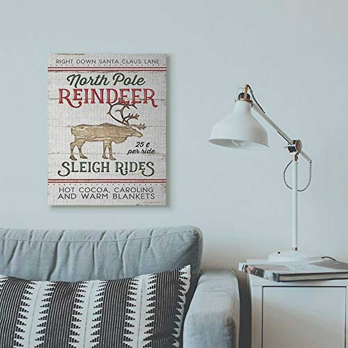 Stupell Industries North Pole Reindeer Wood Texture Holiday Christmas Word Design Canvas, 24 x 30, Multi-Color