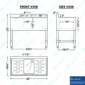 AmGood Stainless Steel Bar Sink | NSF (Sink Size: 36"x19", Single Bowl + Faucet + 2 Drainboards)