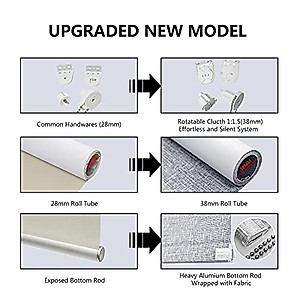 Persilux 100% Blackout Roller Shades Blinds for Windows (25''W x 72''H, Grey) Striped Jacquard Thermal Insulated Fabric UV Protection Privacy Window Blinds for Living Room, Easy to Install