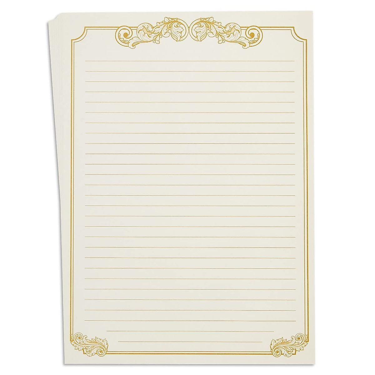 Vintage Letter Writing Kit with 60 Sheets of Gold Border Paper and 30 Envelopes for Letters, Valentine's (7.25 x 10 In)