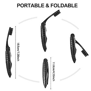8 Packs Individually Wrapped Black Travel Folding Toothbrush for Travel and Camping Portable Charcoal Toothbrush with Soft Medium Bristles for School