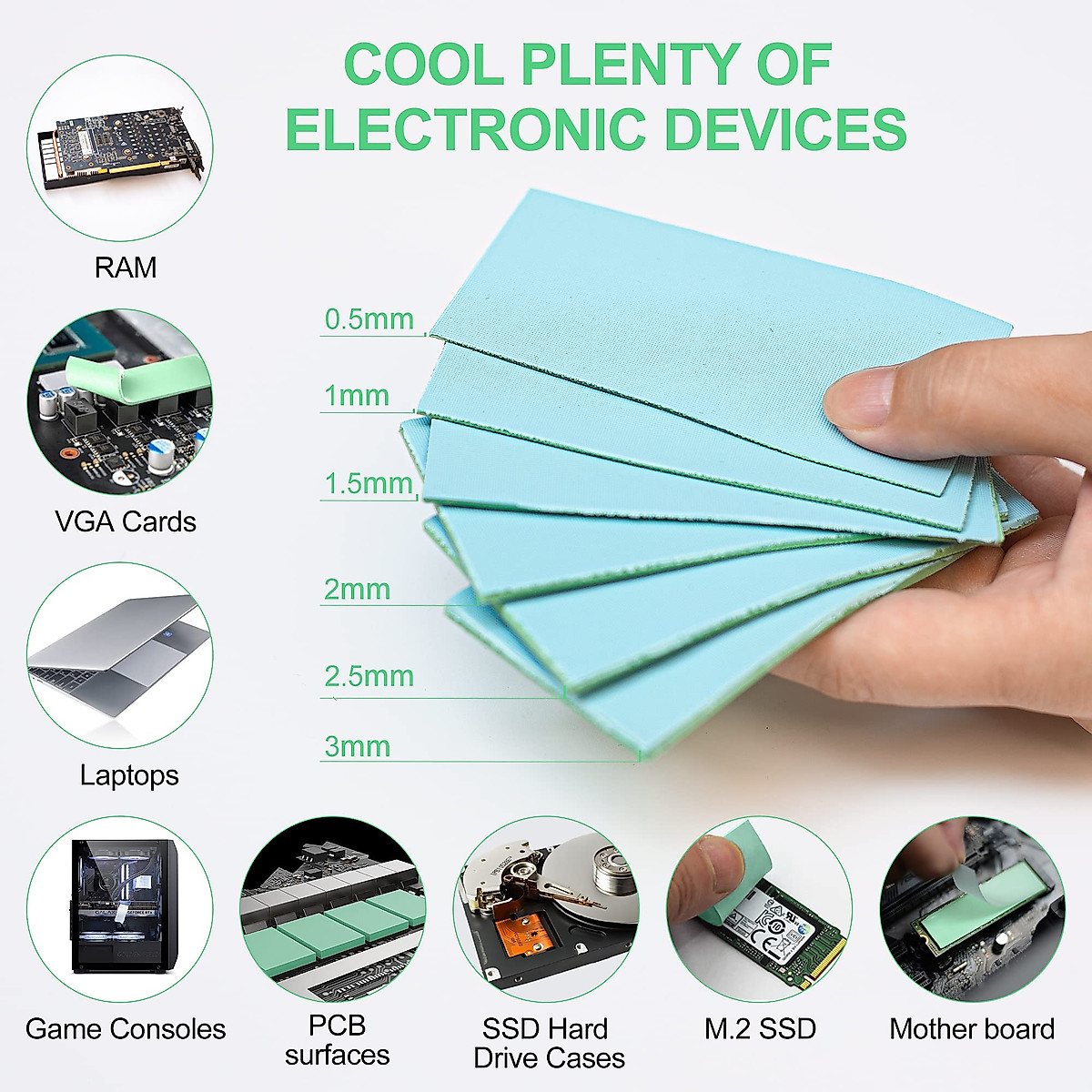 Aairhut Thermal Pad 20W/m.K, 100x50x1mm Silicone Cooling Pad Non Conductive Heat Resistance Extreme Odyssey Cover with Dual Self-Adhesive Films for PC Laptop PS4/PS5/SSD/RAM - 1 Pad