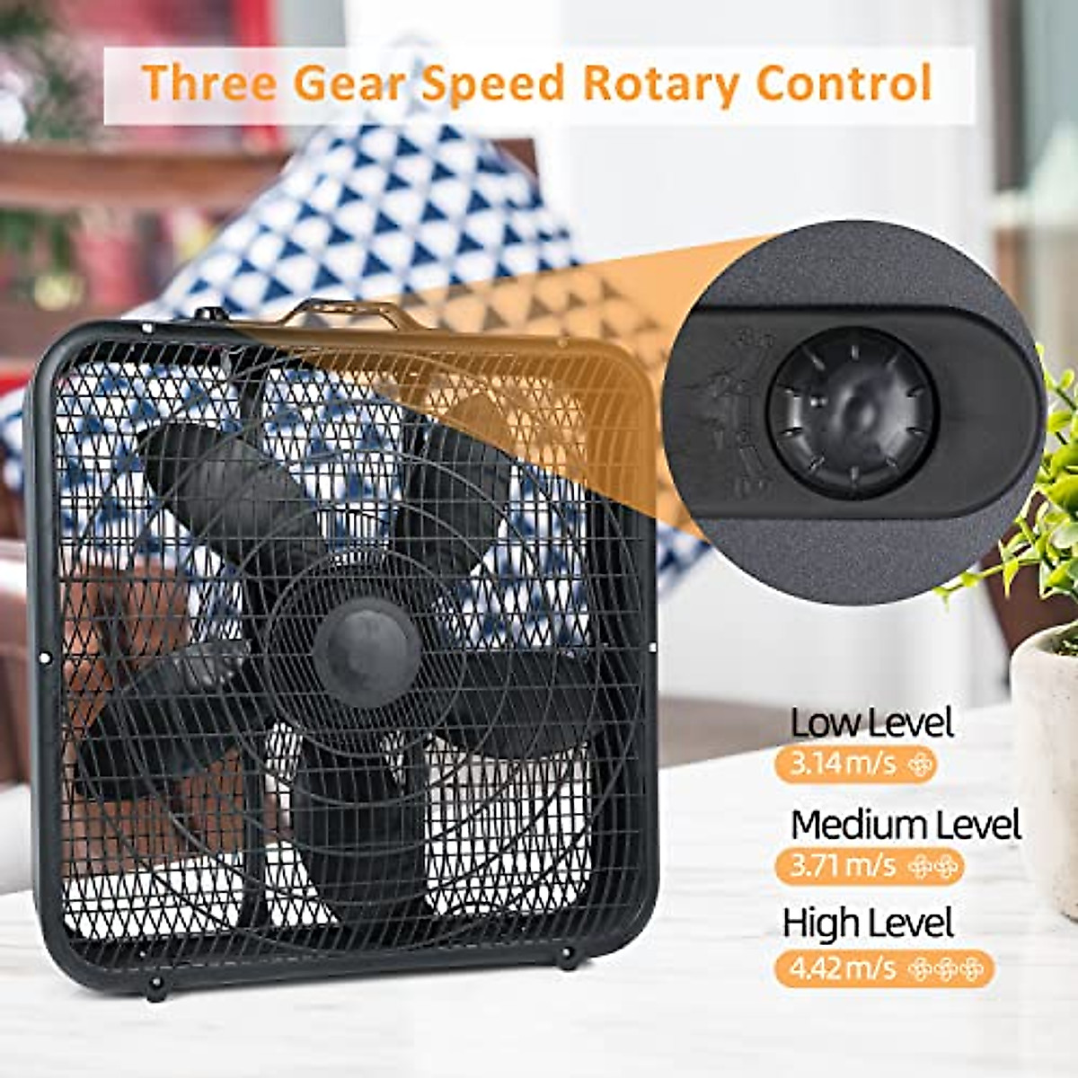 Simple Deluxe 20” Box Fan, 3-Speed Cooling Table Fan with Aerodynamic Shaped Fan Blades, Convenient Carry Handle and Safety Grills, For Home Office Color: White,Black