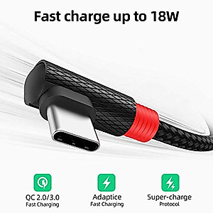 SUNGUY Right Angle USB C Cable 2Pack [1FT/0.3m] 18W Short 90 Degree USB 2.0 USB-C Fast Charging Data Sync Cable Nylon Braided for Samsung Galaxy S20 S10 S9, LG, Google Pixel, iPad Mini 6