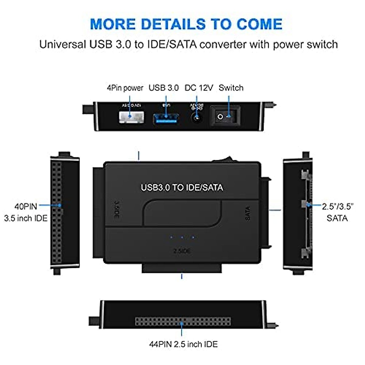 USB 3.0 to SATA IDE Hard Drive Reader, YINNCEEN External Hard Drive Ultra Recovery Converter Universal Hard Drive Adapter Kit for 2.5/3.5 HDD/SSD Hard Drive Disk, Include 12V/2A Power Adapter