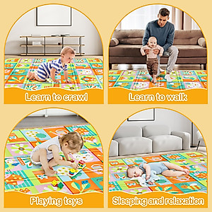 Baby Play Mat, 71" X 79" Baby Floor Mats for Floor, Tummy Time Mat, Waterproof Play Mats for Babies and Toddlers, 0.6" Playmat Crawling Mat, Extra Large Foldable Baby Gym Mat for Floor