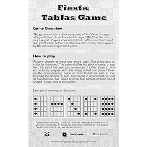 Fiesta Themed Tablas Game in Spanish for Up to 20 Players - 20 Playing Boards and Full Deck Calling Cards