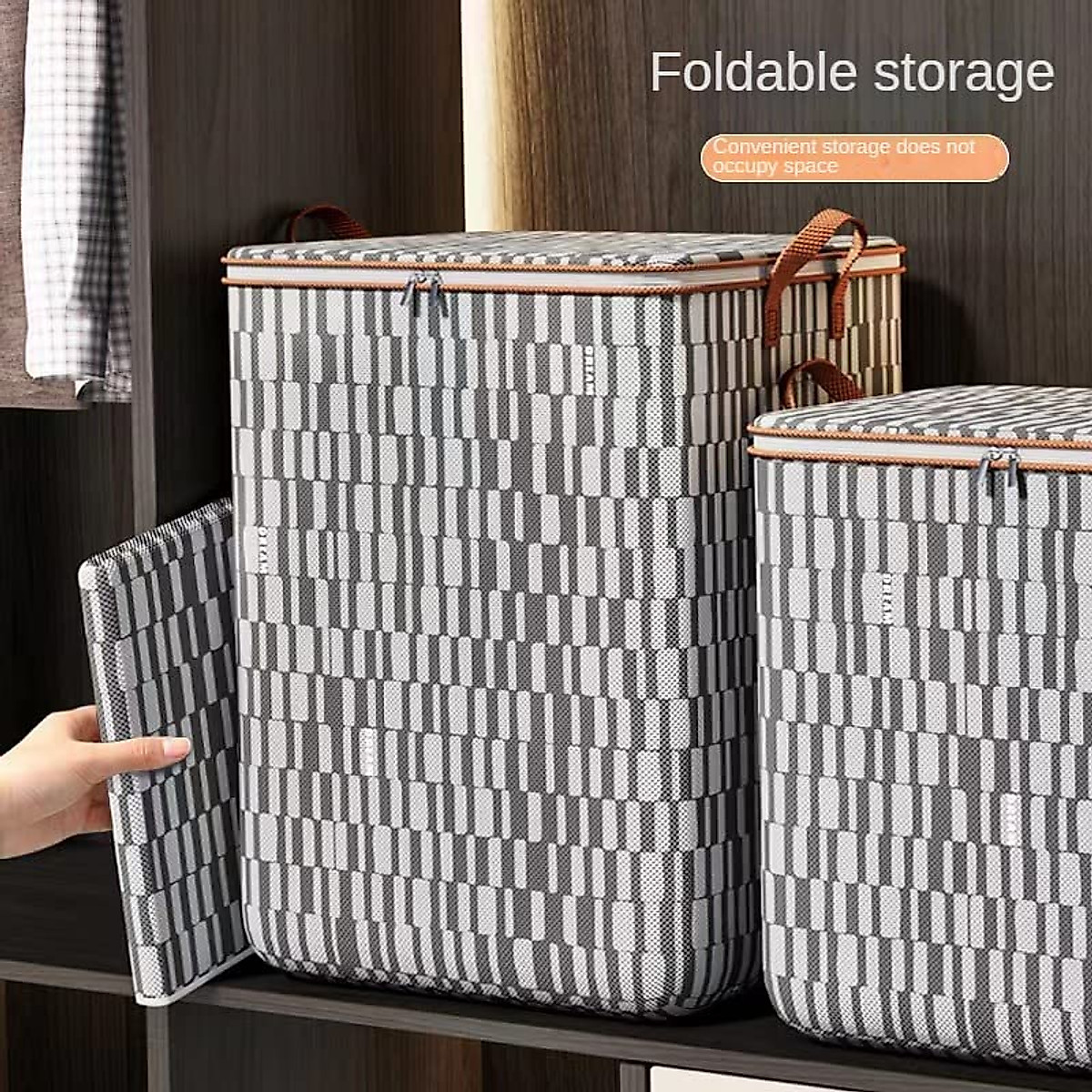 WEERSHUN Large Capacity Folding Clothes Storage Bag Portable Closet With Handle Zipper Storage Bag Can be Used to Organize Clothes Quilts Shoes Blankets (180L)