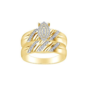 AFFY 1/10 Carat CT Round Cut White Natural Diamond Ladies Cluster Engagement Wedding Bridal Ring Set In 10k Solid Yellow Gold (I-J Color, I2-I3 Clarity, 0.10 Cttw) Ring Size-9.5