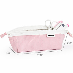 SPACEMATE Pencil Case Pouch Bag School Supplies for Girls, Cute Aesthetic Corduroy Pen Case, Simple Large Big Capacity Zipper Stationery Bag for Women Teen Adults, Pink, 1200ml