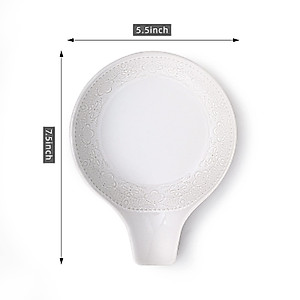 FE FUN ELEMENTS SpoonHolder, Ceramic Spoon Rest for Kitchen Countertop, Large Lace Embossed Kitchen Spoon Rest for Stovetop, Ceramic Spoon Rest for Kitchen Countertop, 5.5inch Utensil Tray (White)