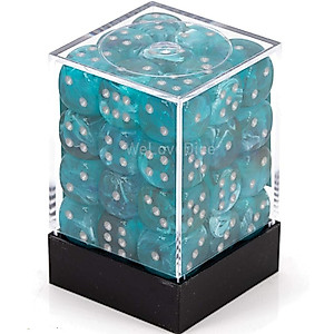 DND Dice Set-Chessex D&D Dice-12mm Cirrus Aqua and Silver Plastic Polyhedral Dice Set-Dungeons and Dragons Dice Includes 36 Dice – D6 (CHX27865)